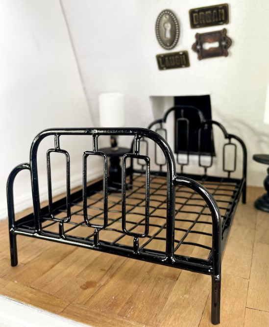 1:12 Scale Dollhouse Deco Black Bed Frame – Mustard Miniatures