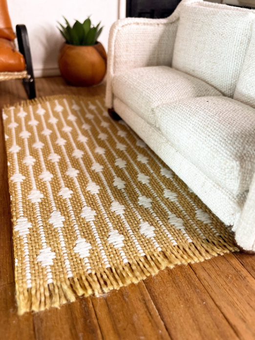 1:12 Scale Dollhouse Area Rug, Yellow/White Area Rug – Mustard Miniatures
