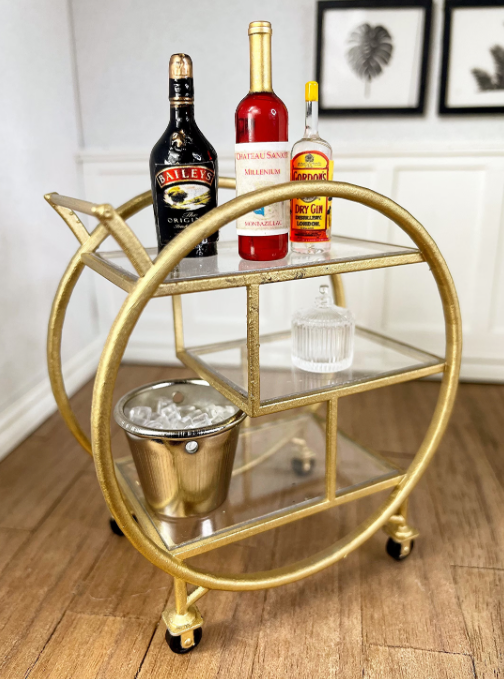 1:12 Scale Dollhouse Bar Cart – Mustard Miniatures