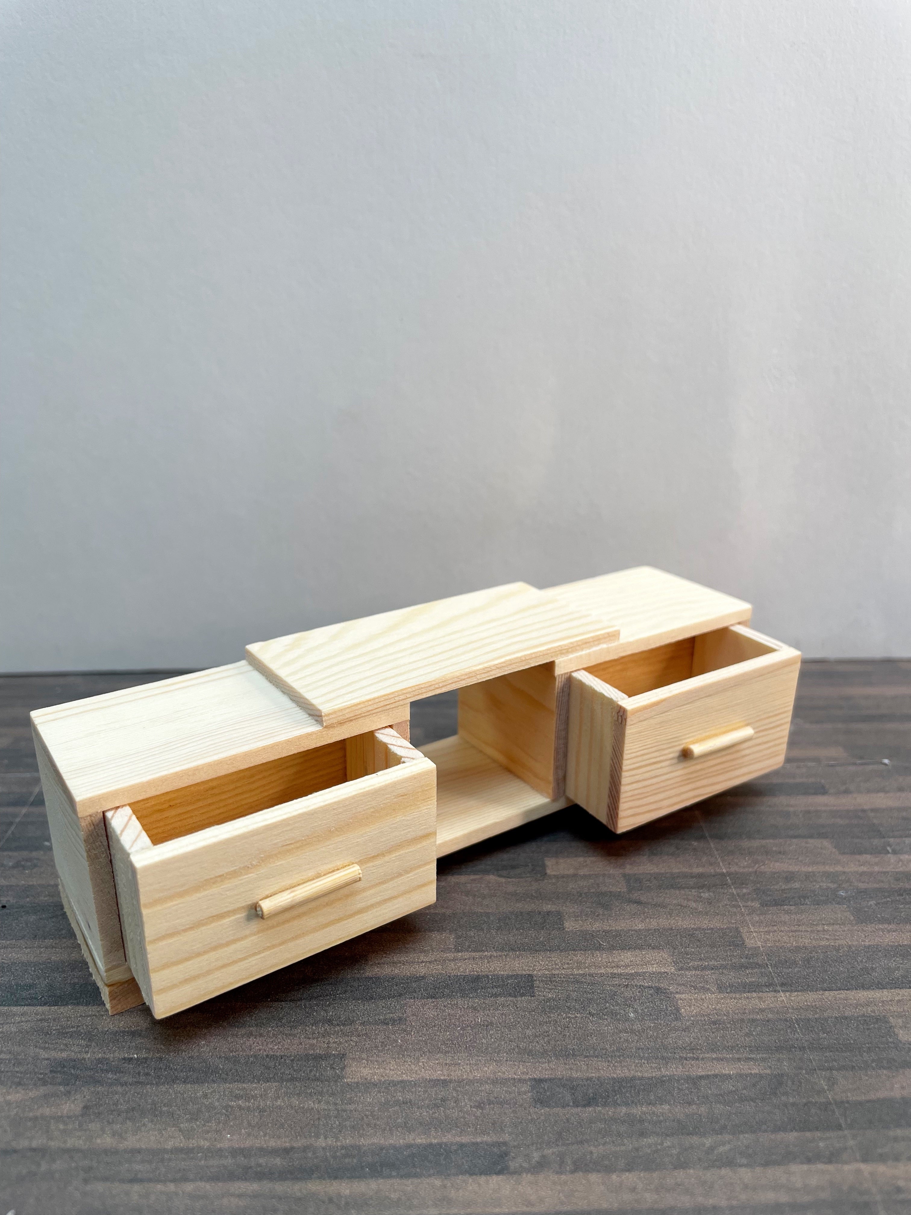 1:12 Scale Dollhouse Natural wood TV stand with Functional drawers ...